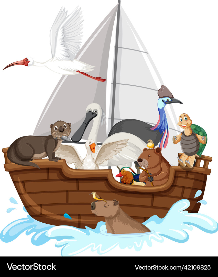 Many animals on the boat Royalty Free Vector Image