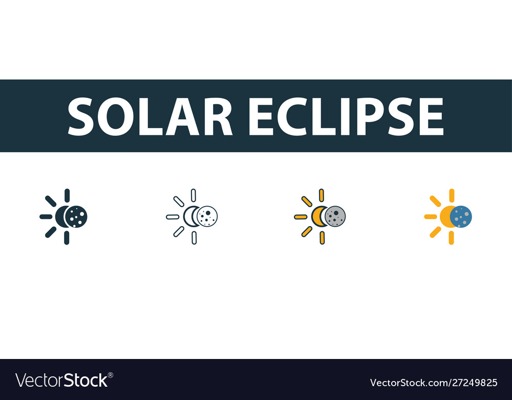 Solar eclipse icon set four simple symbols Vector Image