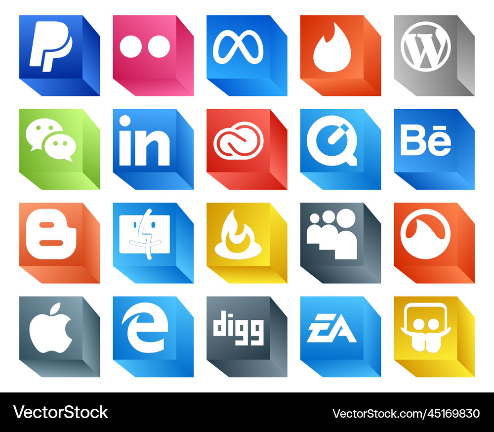 20 social media icon pack including feedburner Vector Image