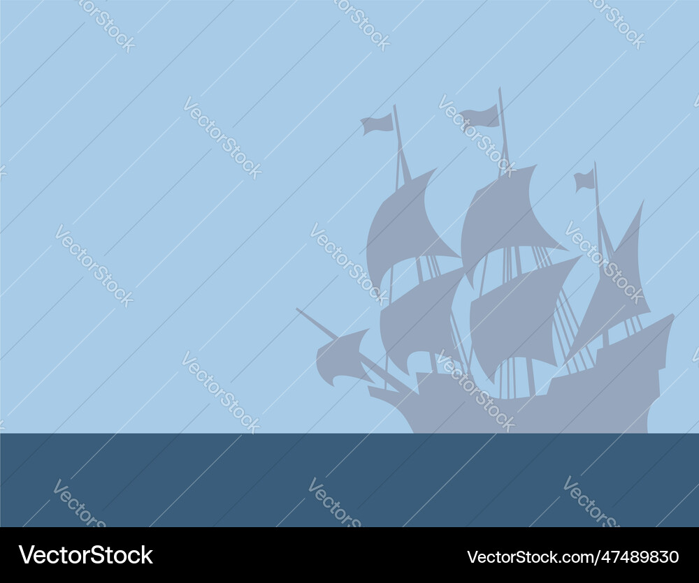 A ghostly sailing ship on the misty horizon Vector Image