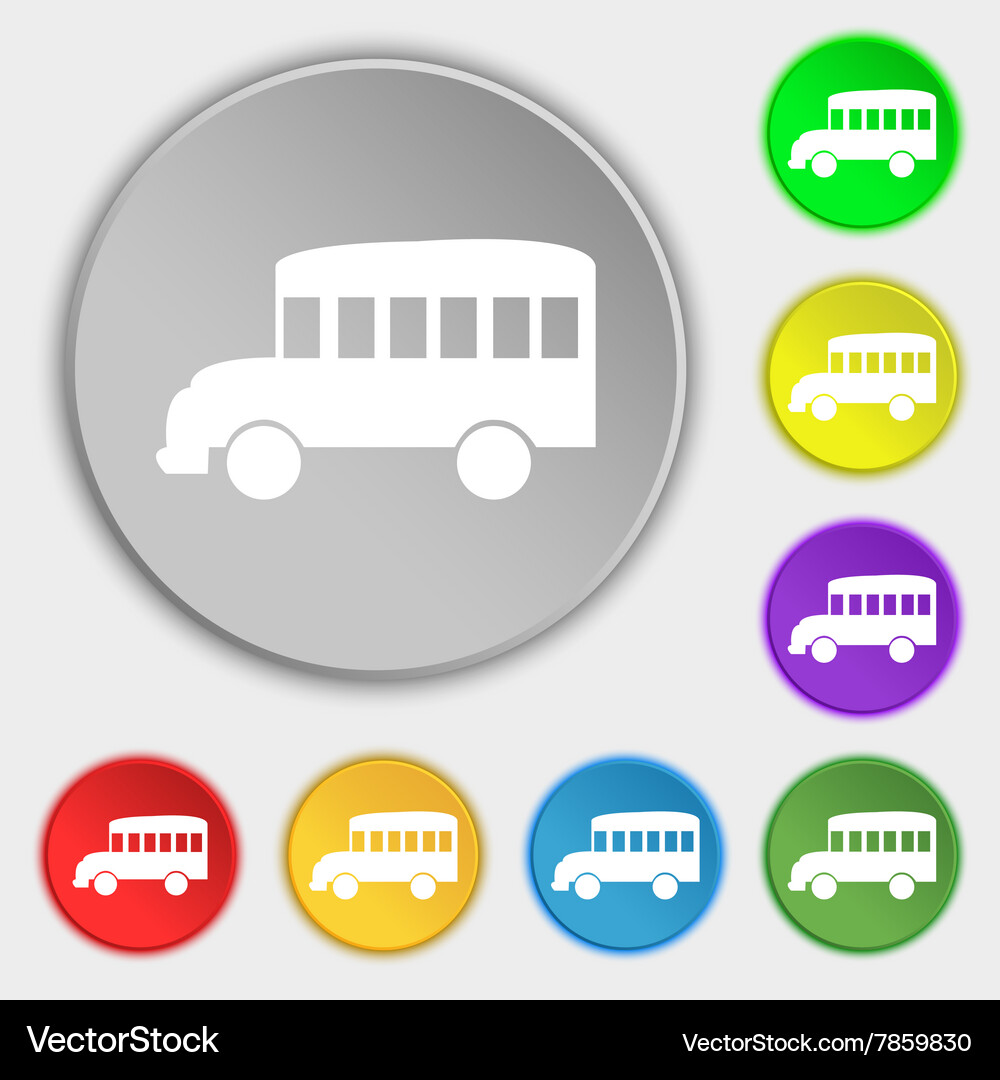 Bus icon sign symbol on eight flat buttons Vector Image