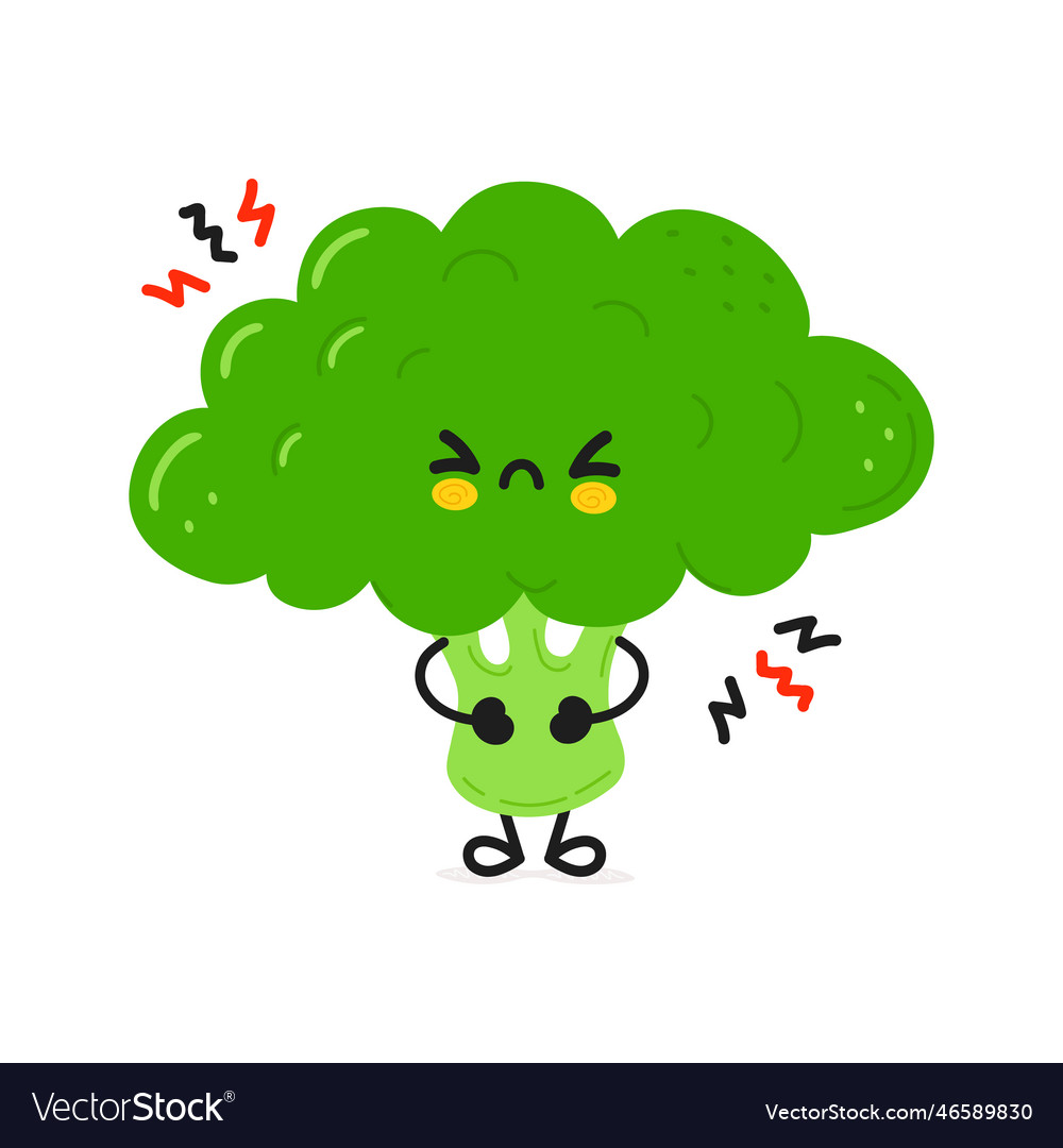 Cute angry broccoli character hand drawn cartoon Vector Image