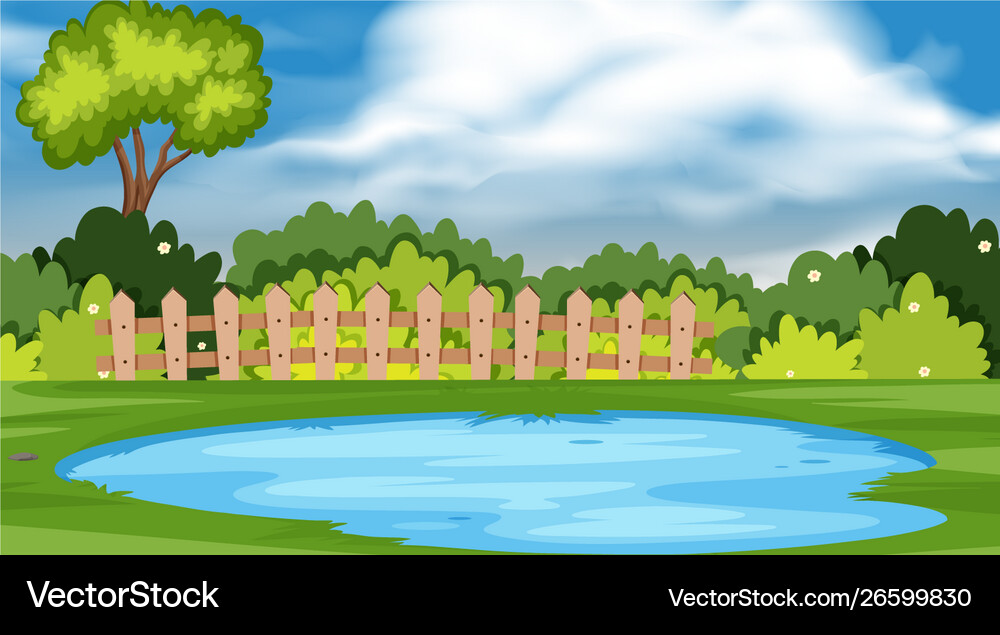 Landscape background design with pond in park Vector Image