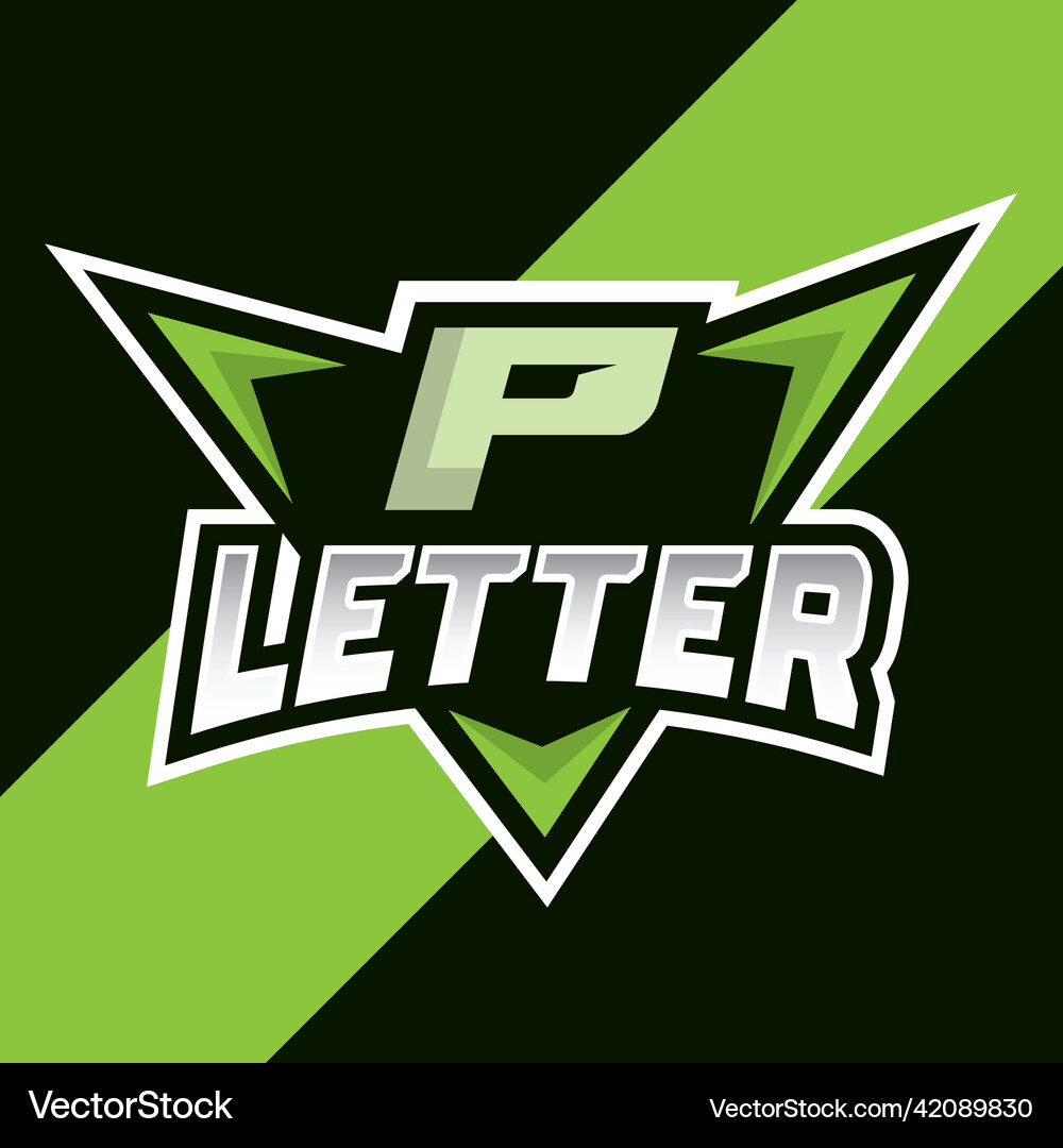 P initial letter esport logo design gaming Vector Image
