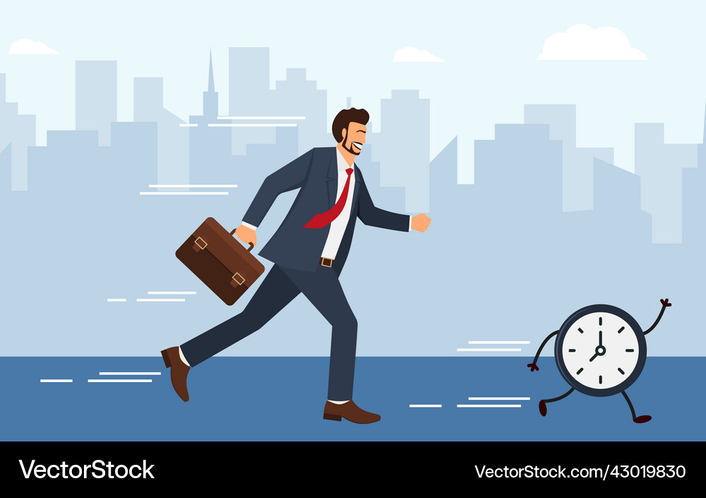 Race against time managers chasing pocket watch Vector Image