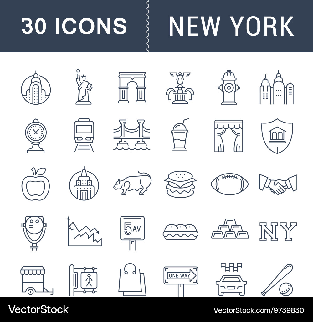 Set flat line icons new york Royalty Free Vector Image