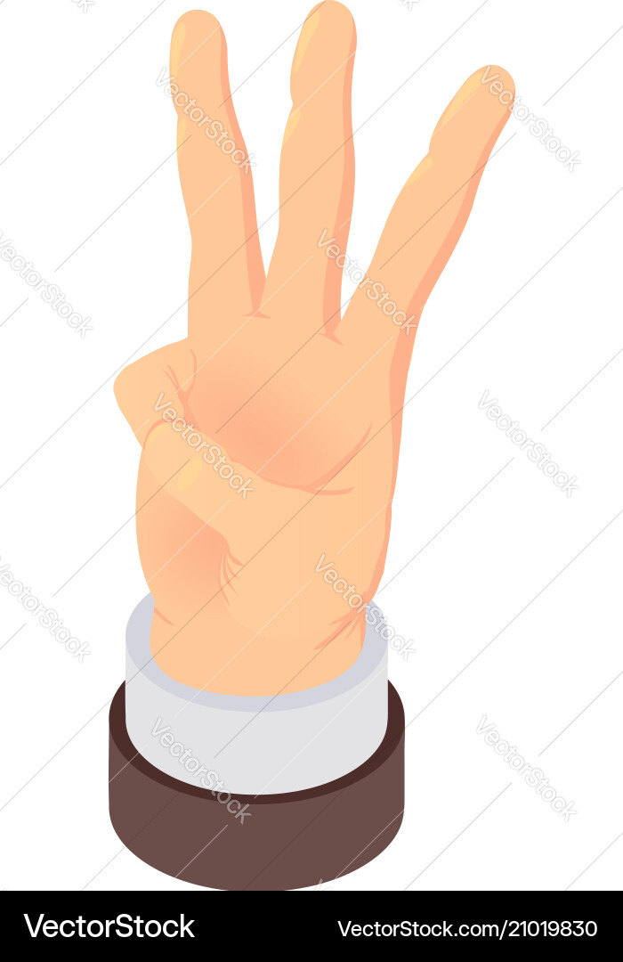 Three fingers sign icon isometric style Royalty Free Vector
