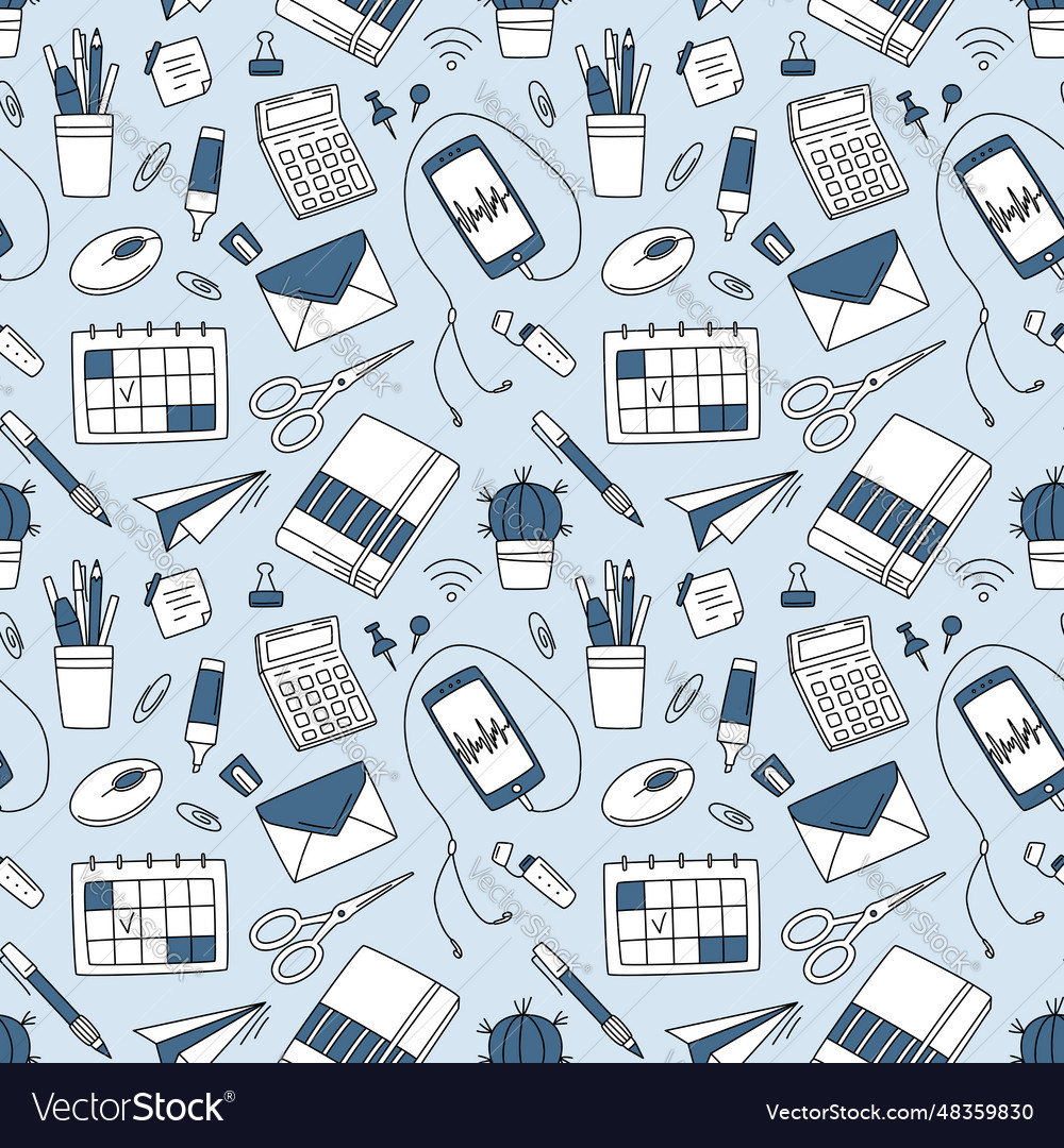 Workspace seamless pattern with smartphone cactus Vector Image