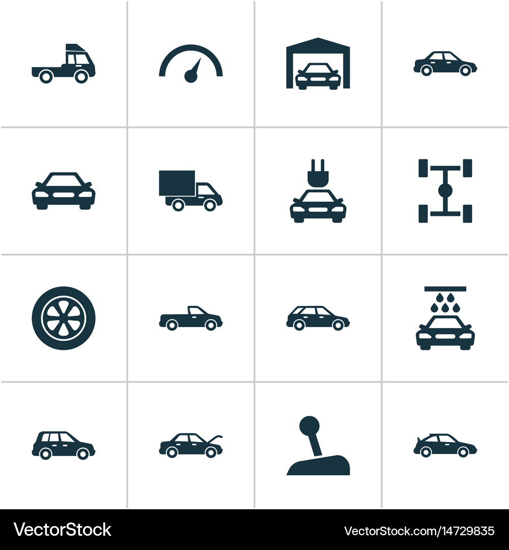 Auto icons set collection wheelbase carriage Vector Image