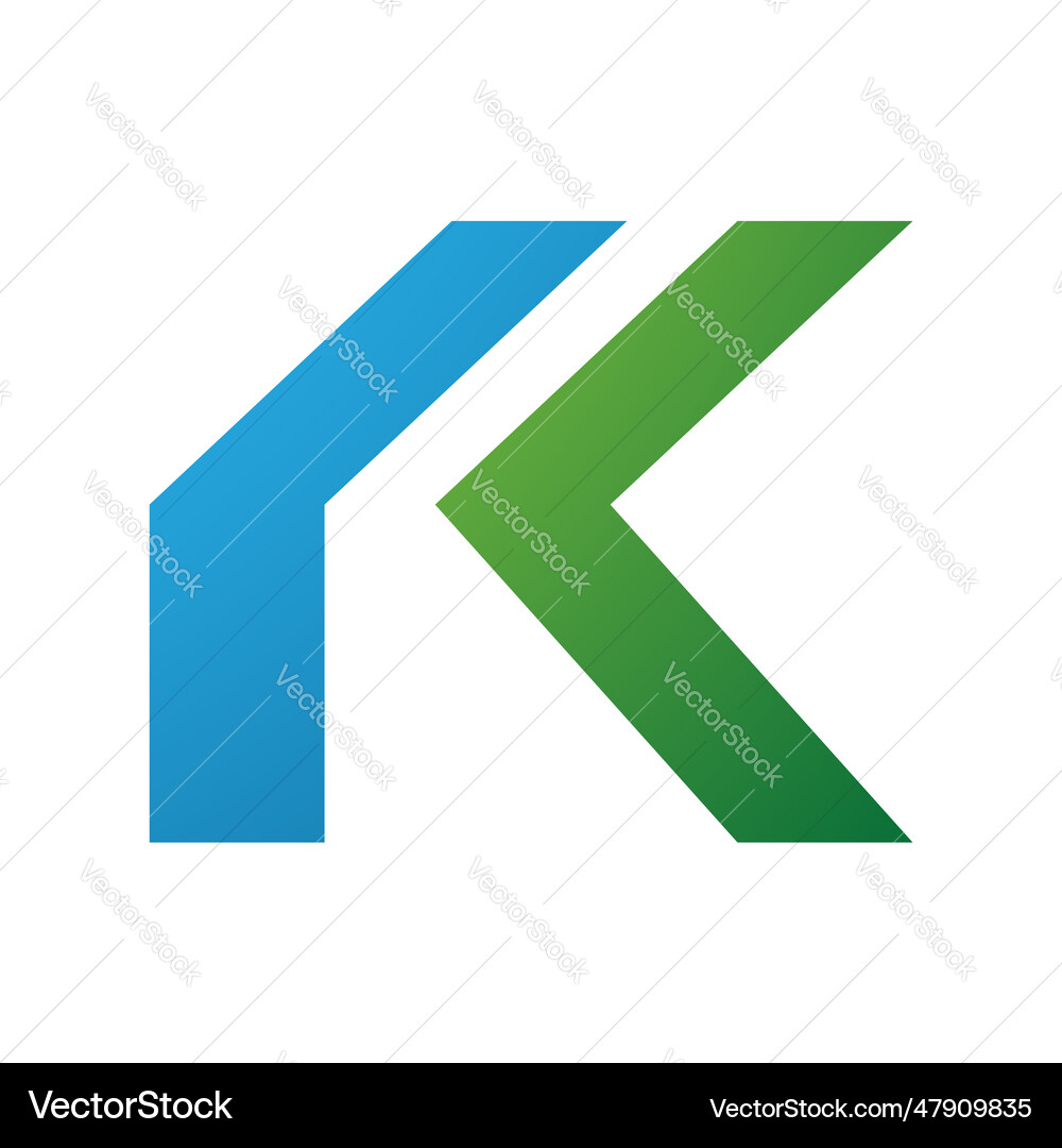 Blue and green folded letter k icon Royalty Free Vector
