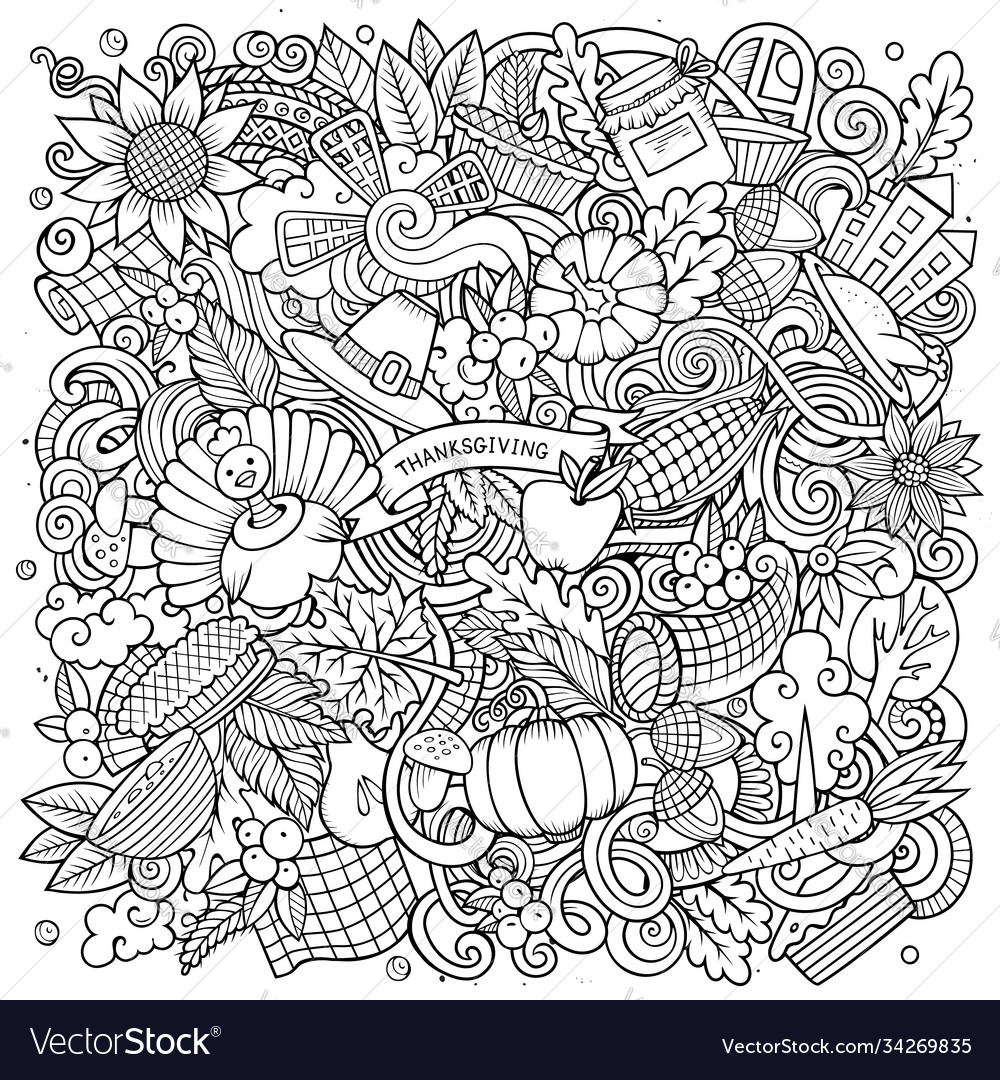 Cartoon doodles happy thanksgiving day Royalty Free Vector