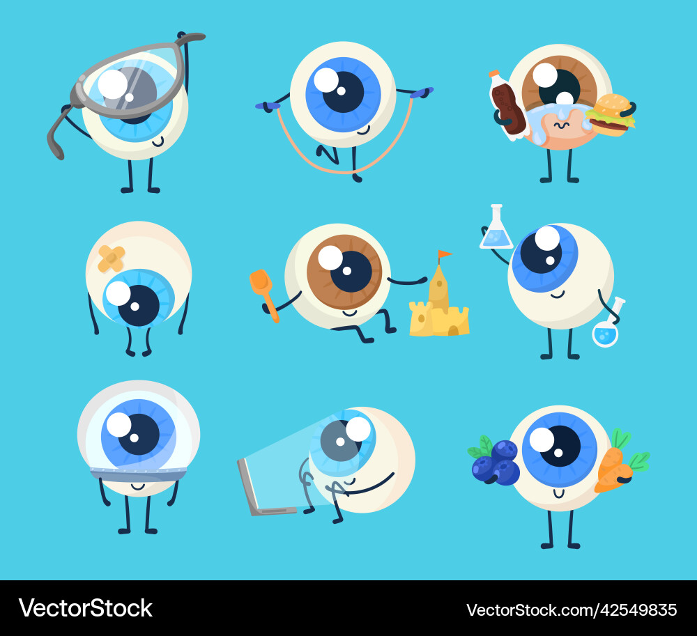 Cute eyeball character cartoon set Royalty Free Vector Image