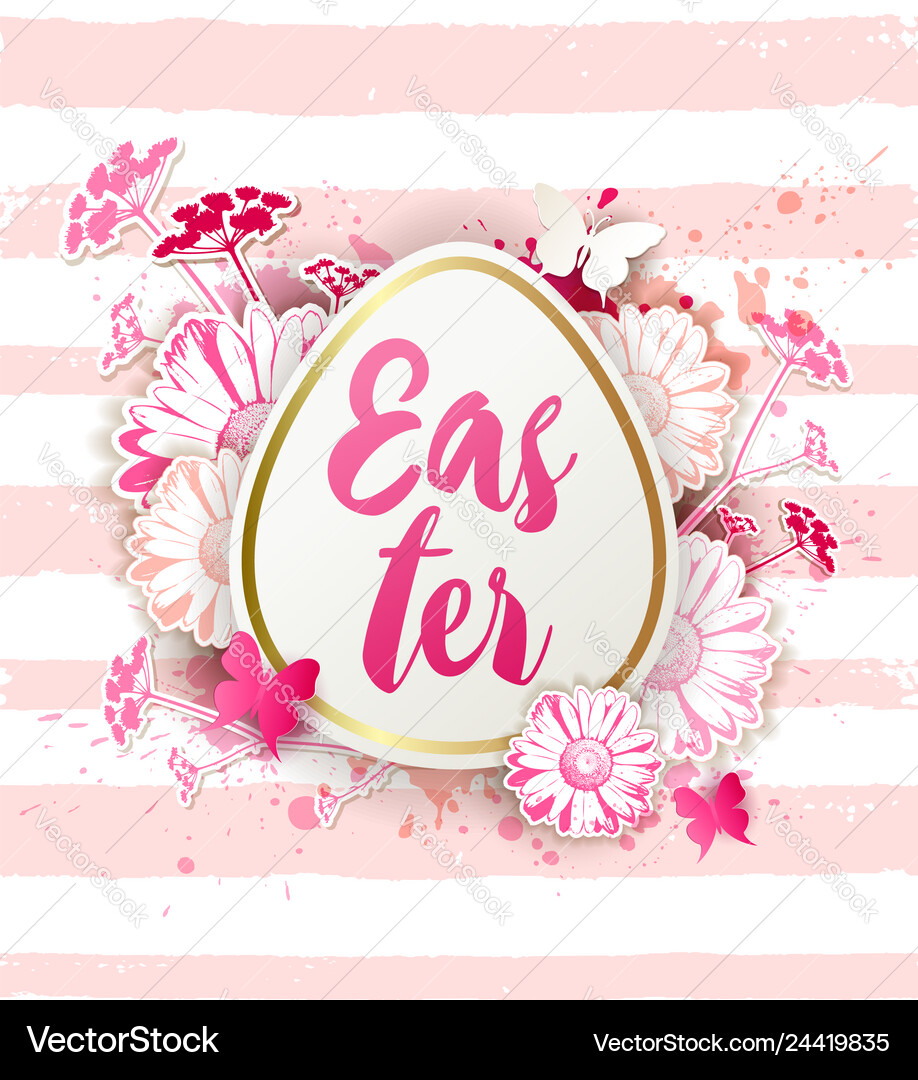 Easter card with pink daisy flowers Royalty Free Vector
