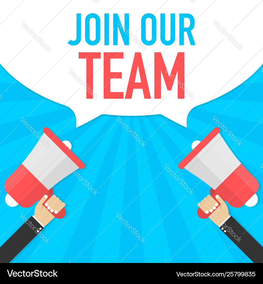 Join our team badge with megaphone icon flat on Vector Image