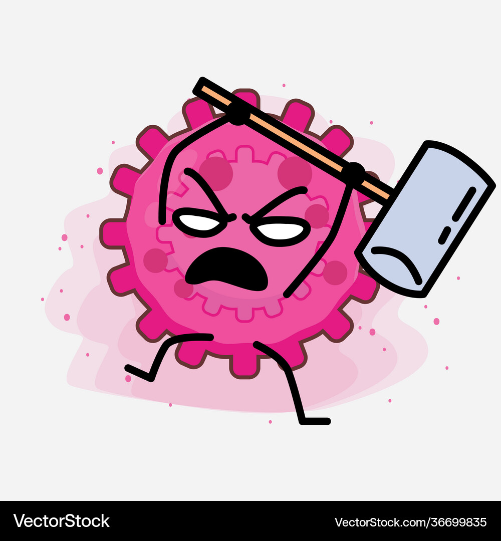 Pink virus cute character with simple face hands Vector Image