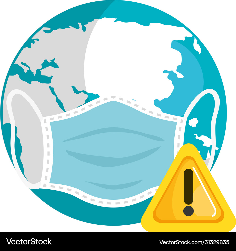 Planet earth using face mask with alert signal Vector Image