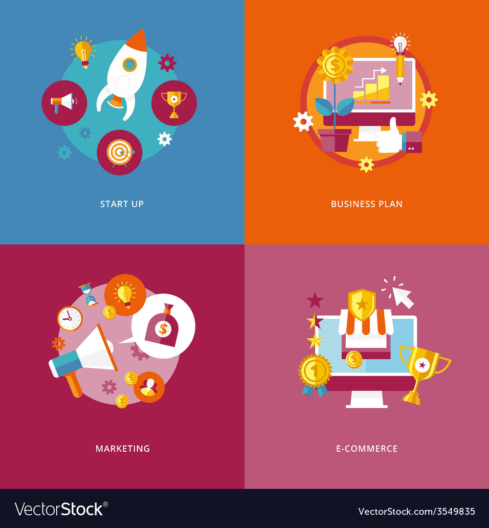 Set of flat design concept icons for business Vector Image