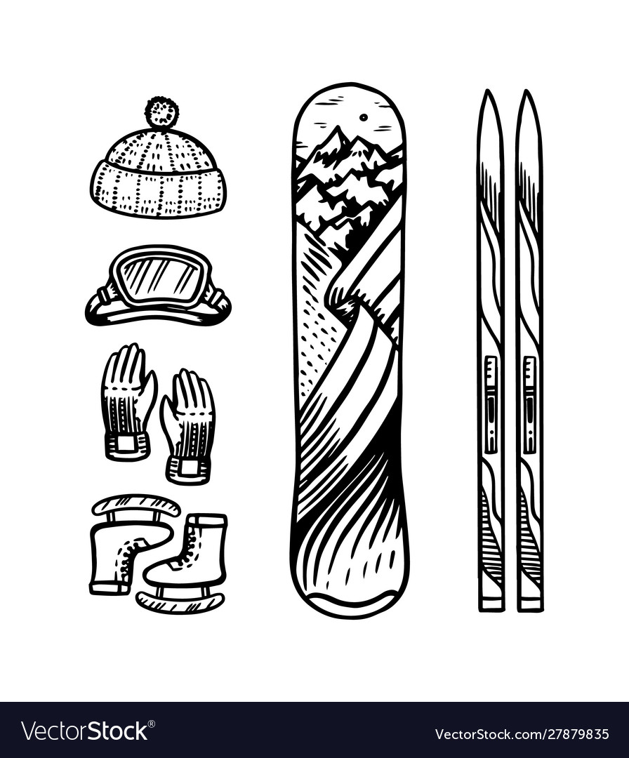 Vintage style snowboard and ski winter warm Vector Image