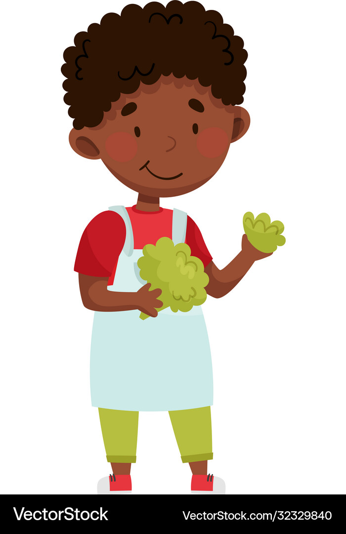 African american character carrying broccoli Vector Image