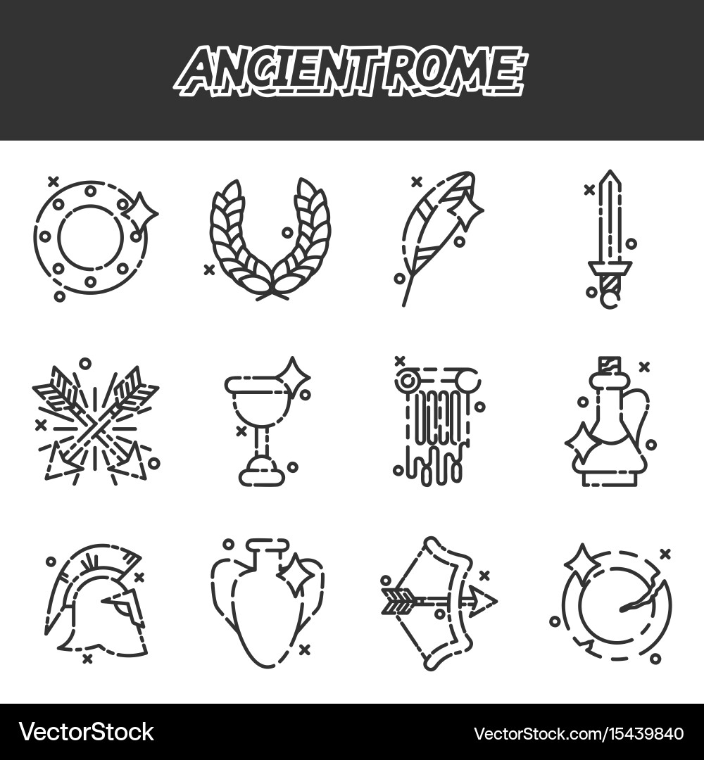 Ancient rome cartoon icons set Royalty Free Vector Image