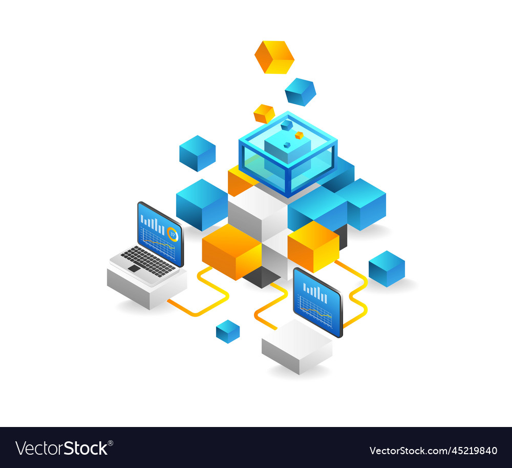 Flat isometric 3d business analytics technology Vector Image