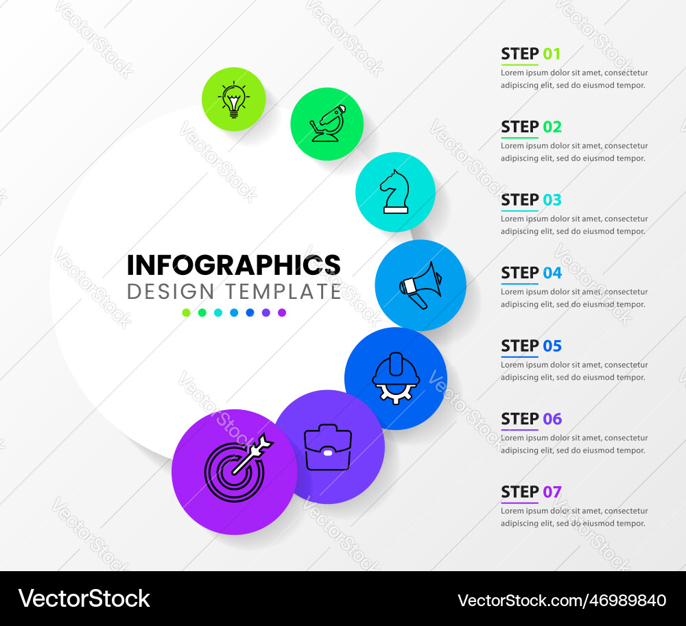 Infographic template 7 growing circles with icons Vector Image