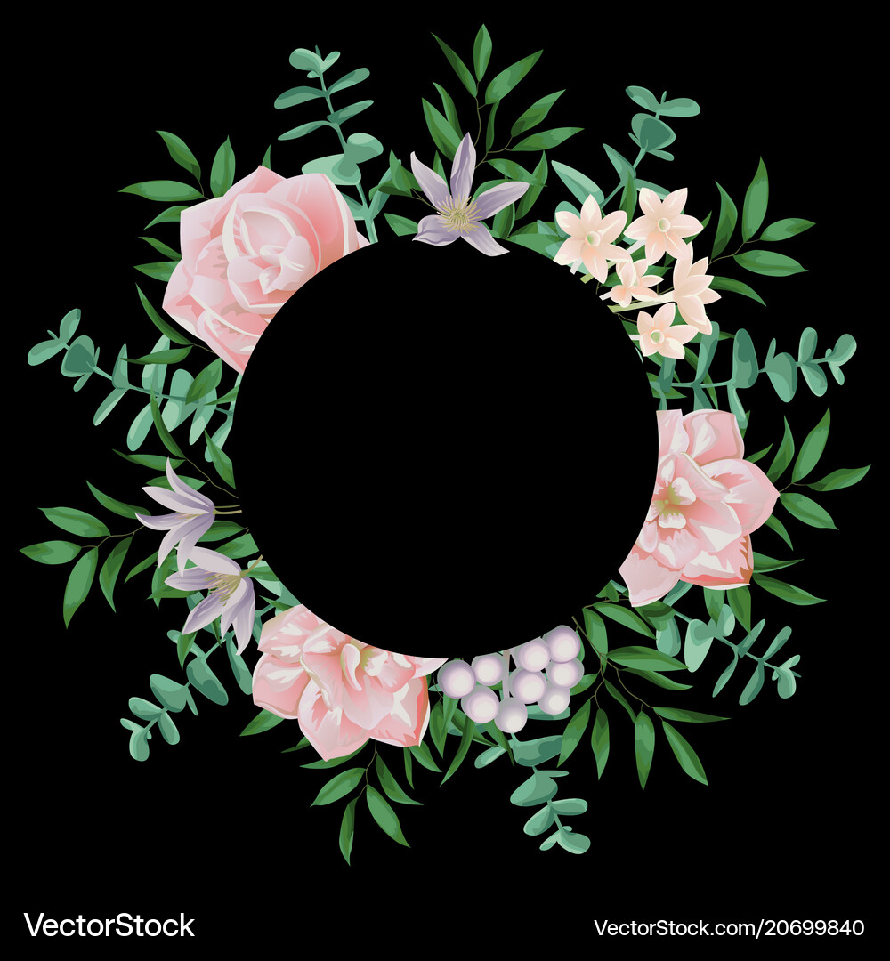 Template with round frame and pink flowers Vector Image
