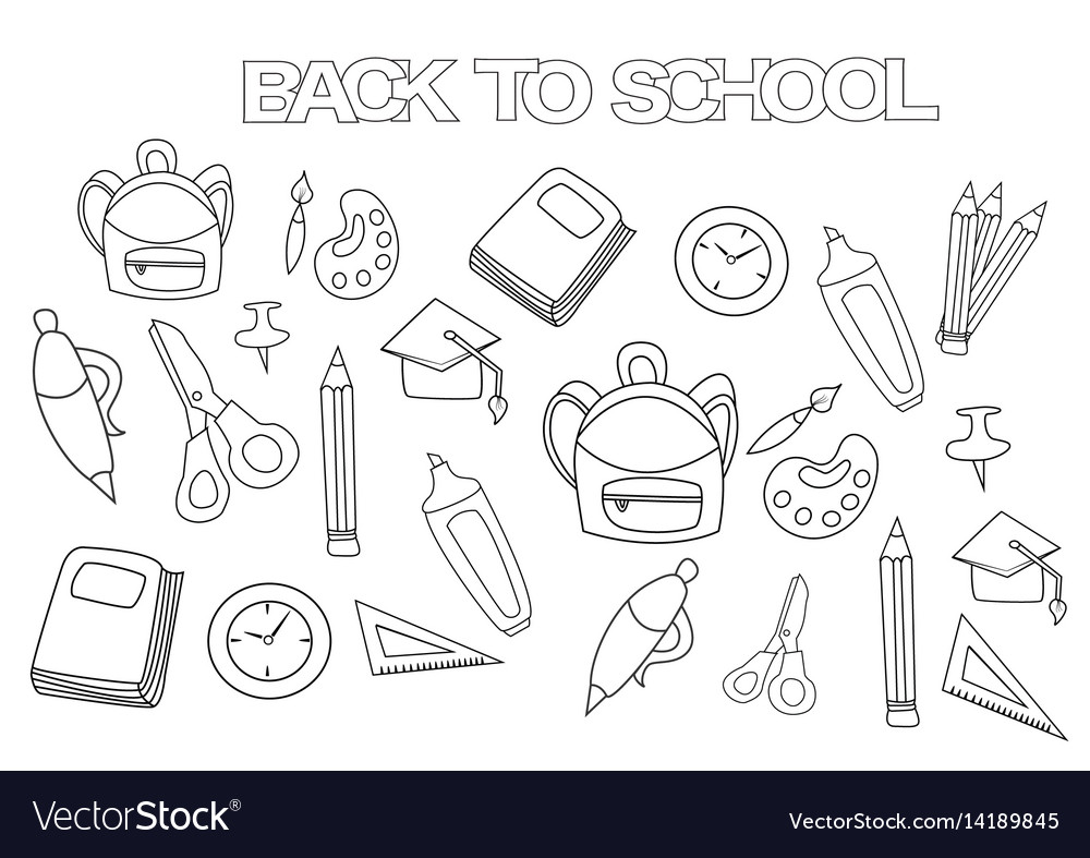 Back to school set coloring book page template Vector Image