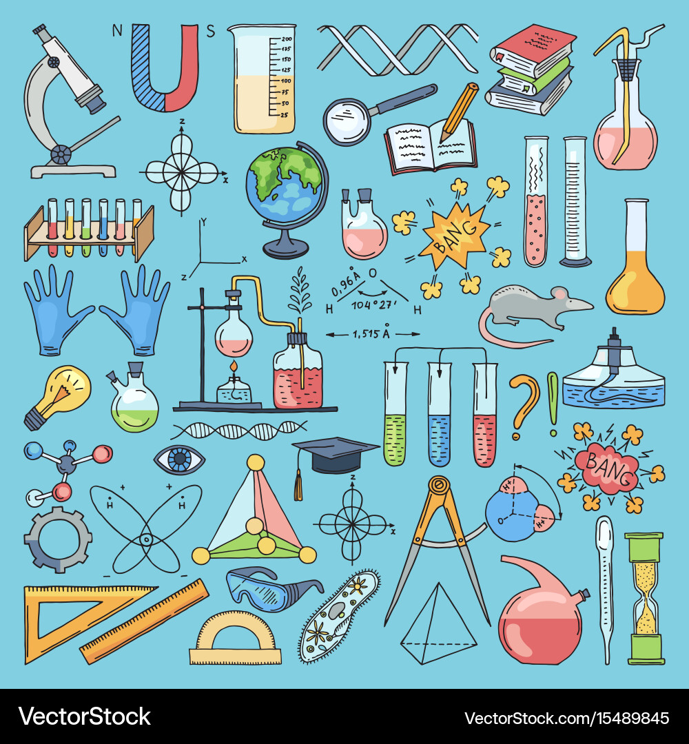 Colored items science biology and chemical Vector Image