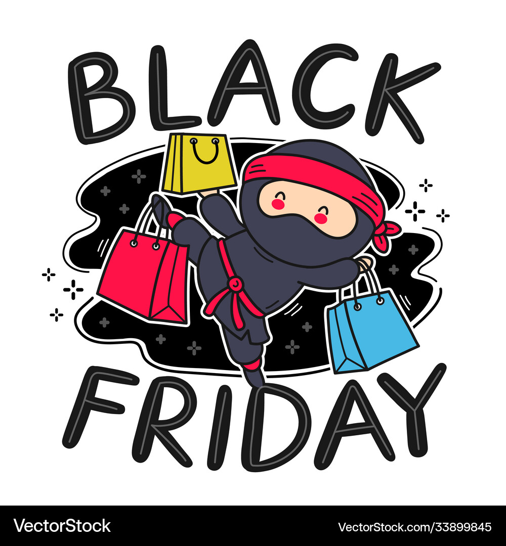 Cute funny black friday ninja character Royalty Free Vector