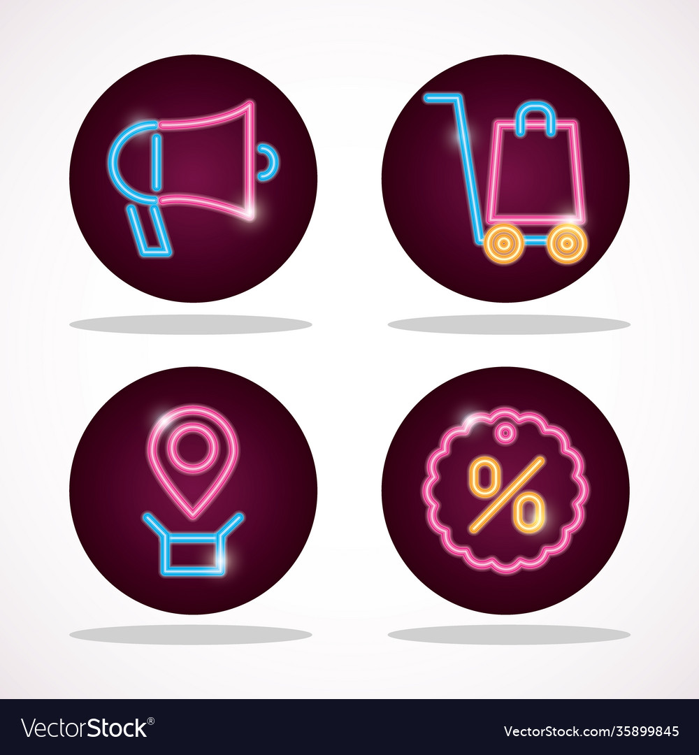 Cyber monday icon set neon style Royalty Free Vector Image Cyber monday icon set neon style Royalty Free Vector Image