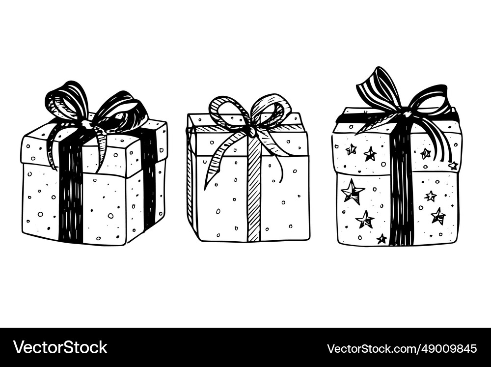 Gift box hand drawn ink sketch engraved style Vector Image