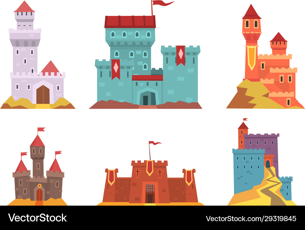 Medieval fairytale castles collection ancient Vector Image