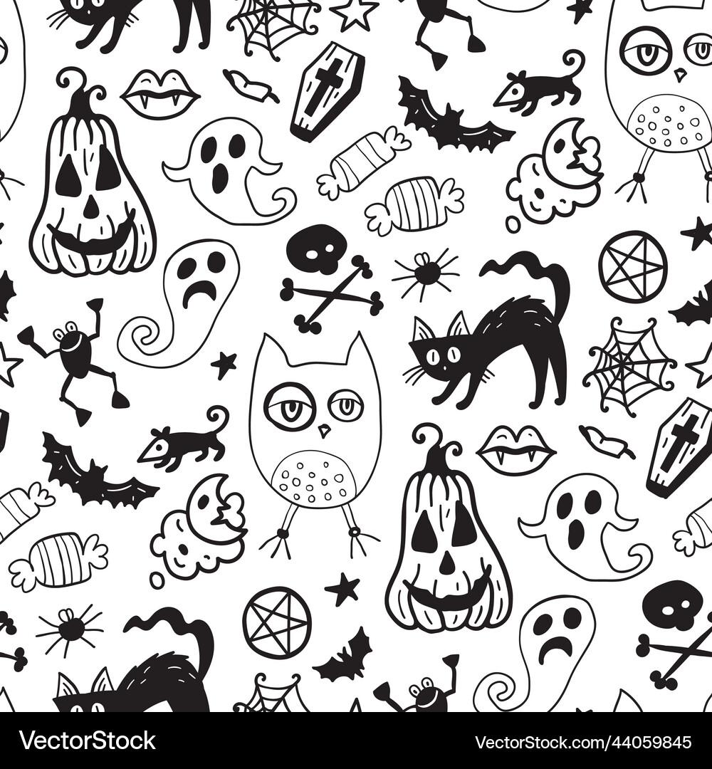 Monochrome seamless pattern of horror halloween Vector Image