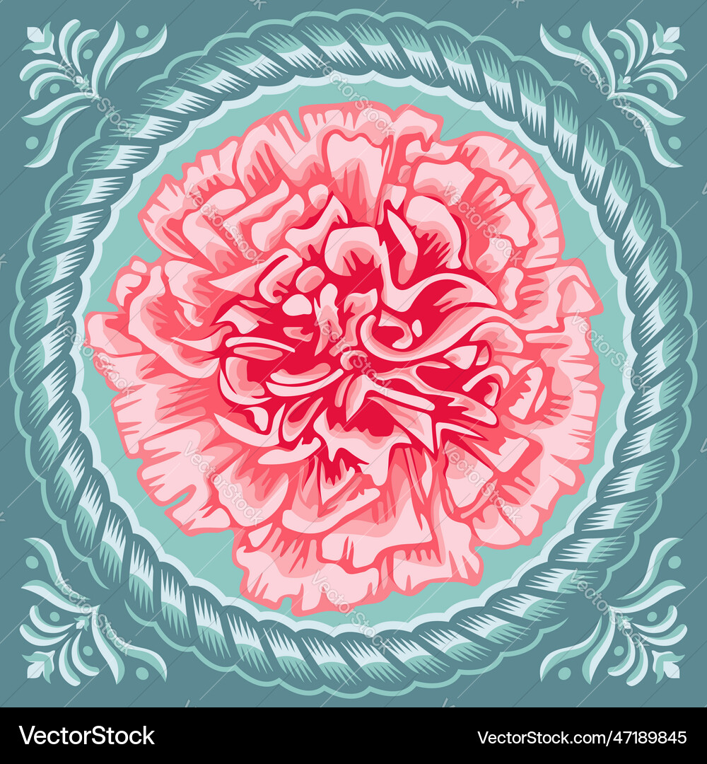 Pink carnation flower in the blue frame Royalty Free Vector