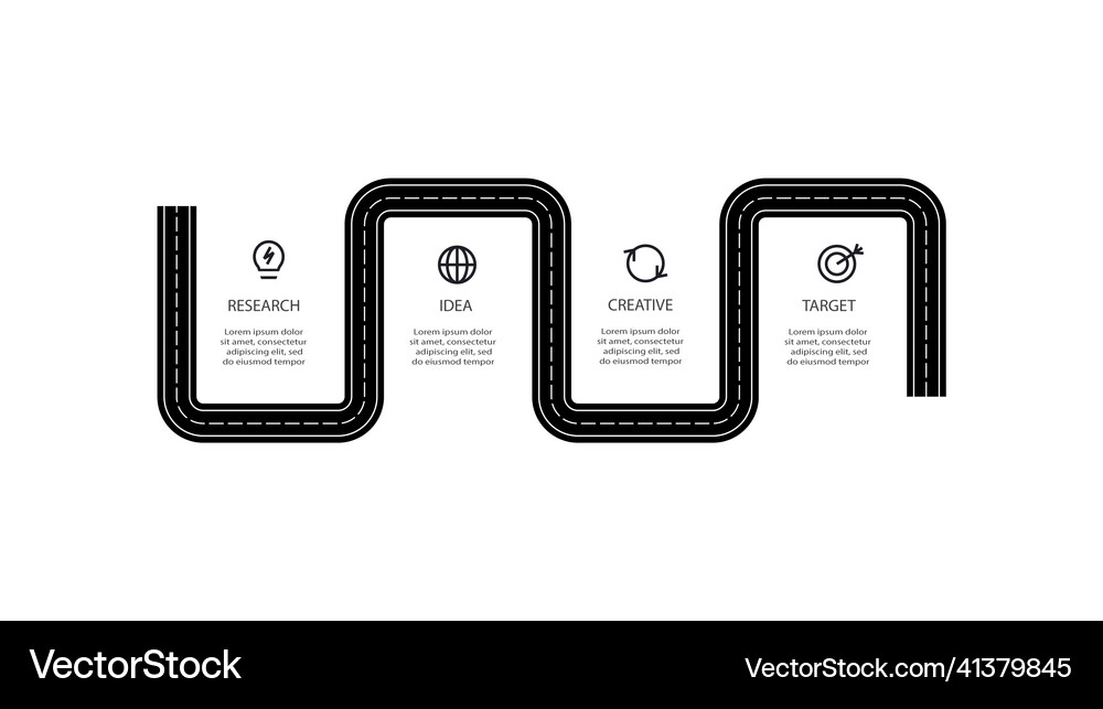 Road concept for infographic with 4 steps options Vector Image