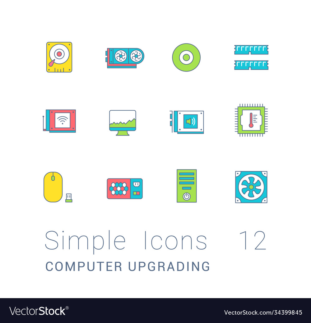 Set simple line icons computer upgrading Vector Image