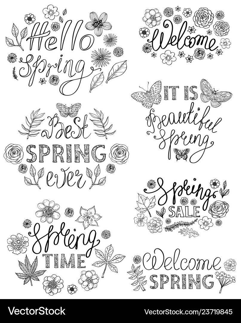 Spring hand drawn lettering design with floral Vector Image