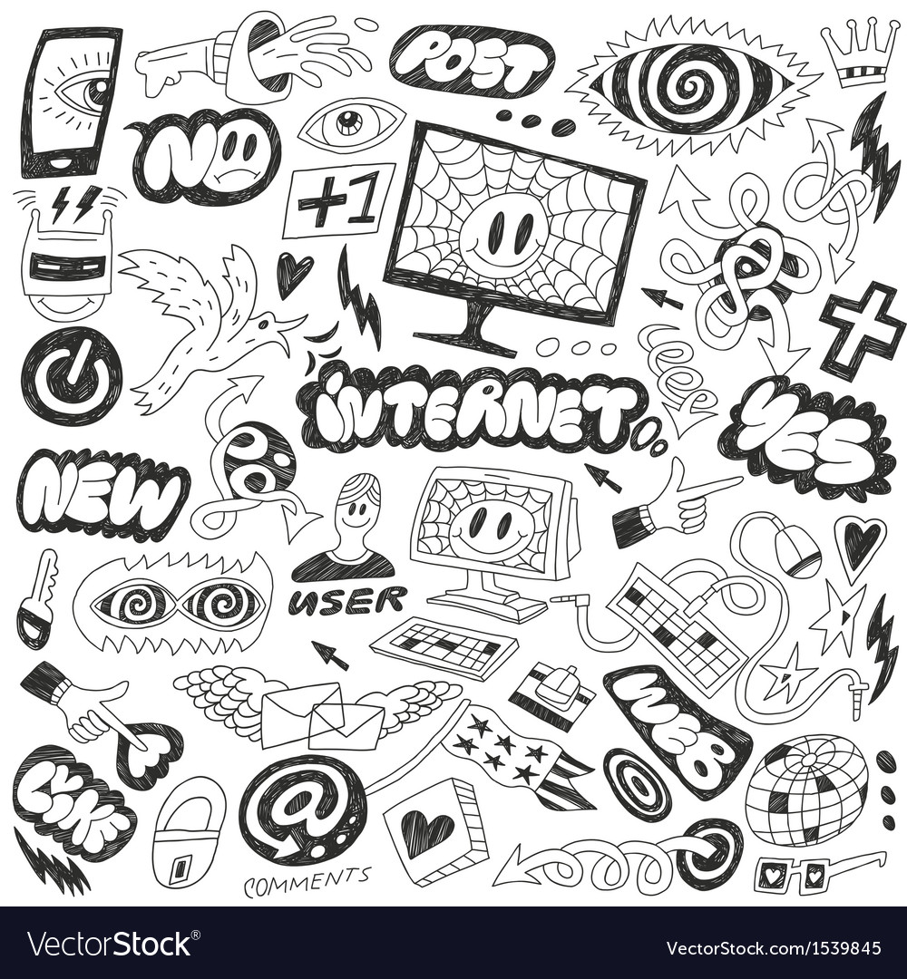 Web internet computers doodles Royalty Free Vector Image