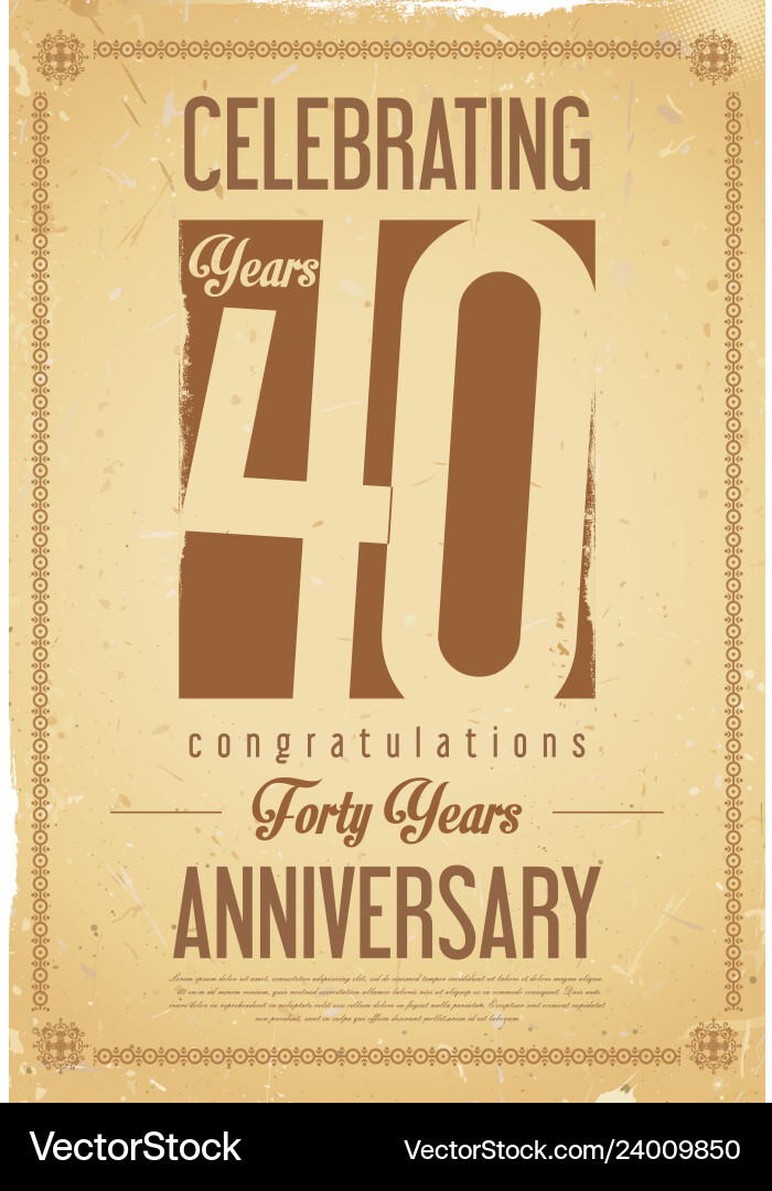 Anniversary retro background 40 years Royalty Free Vector
