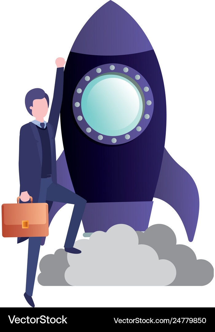 Businessman with rocket avatar character Vector Image