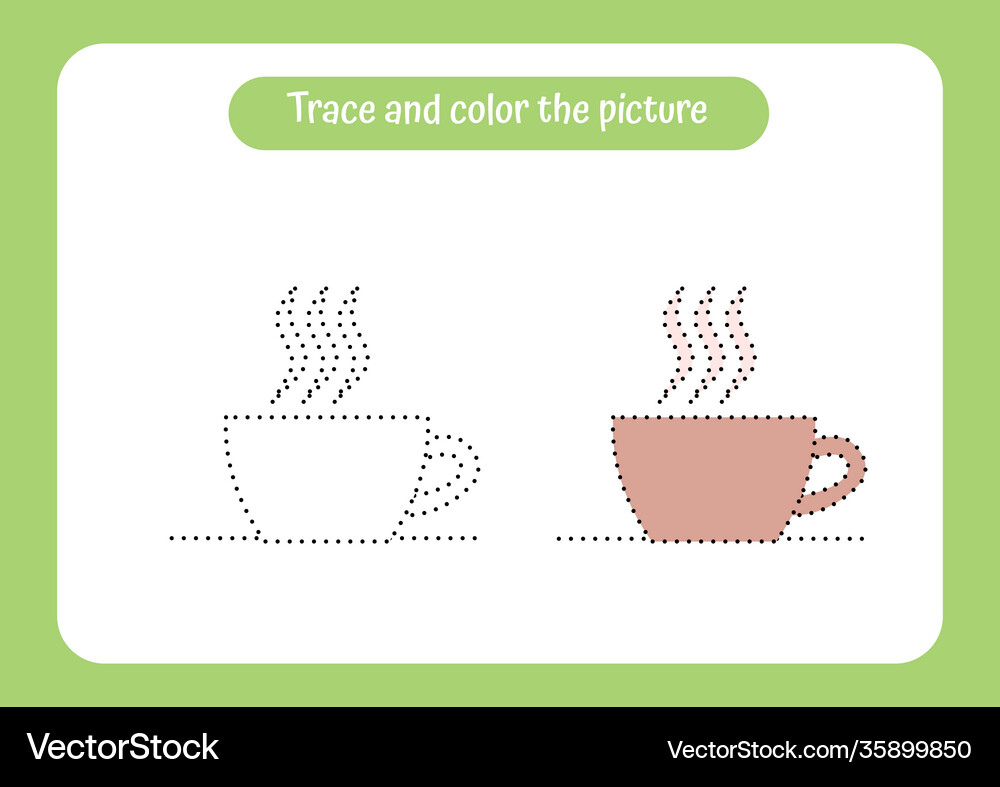 Cup trace and color picture educational game Vector Image