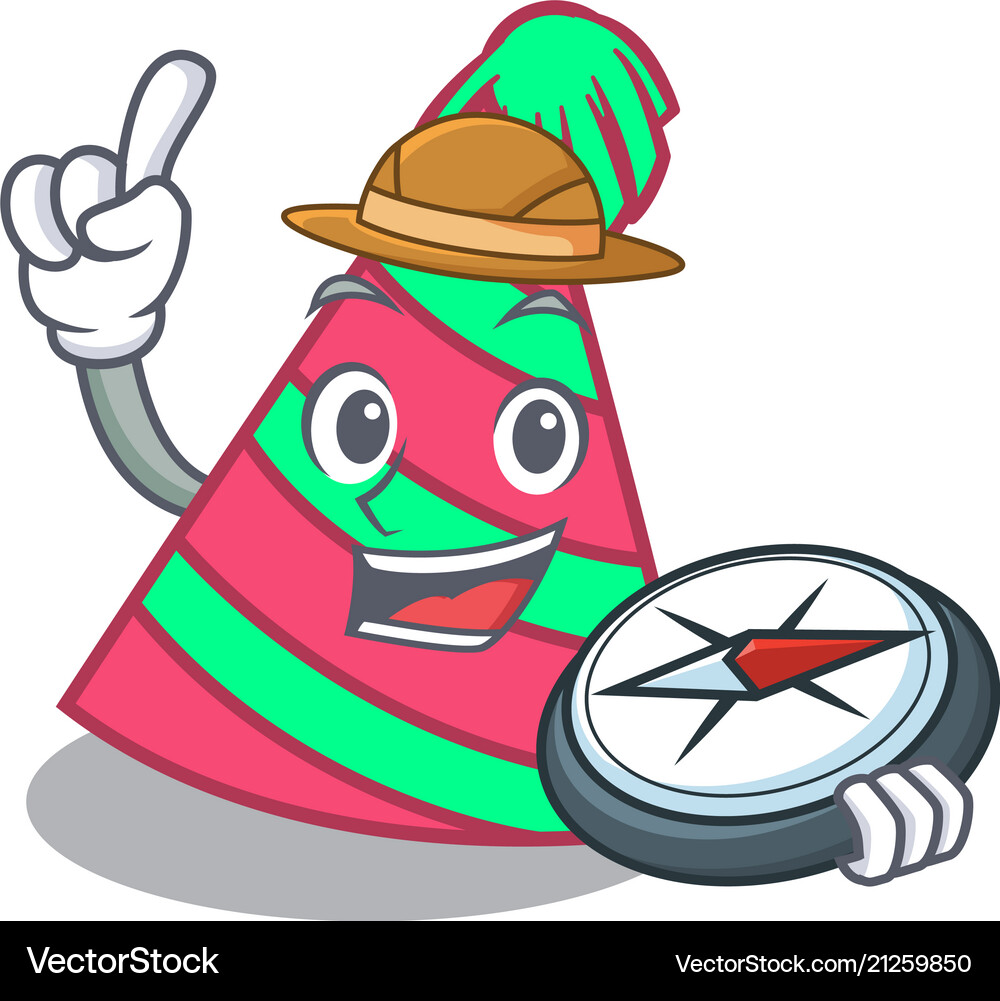 Explorer party hat mascot cartoon Royalty Free Vector Image