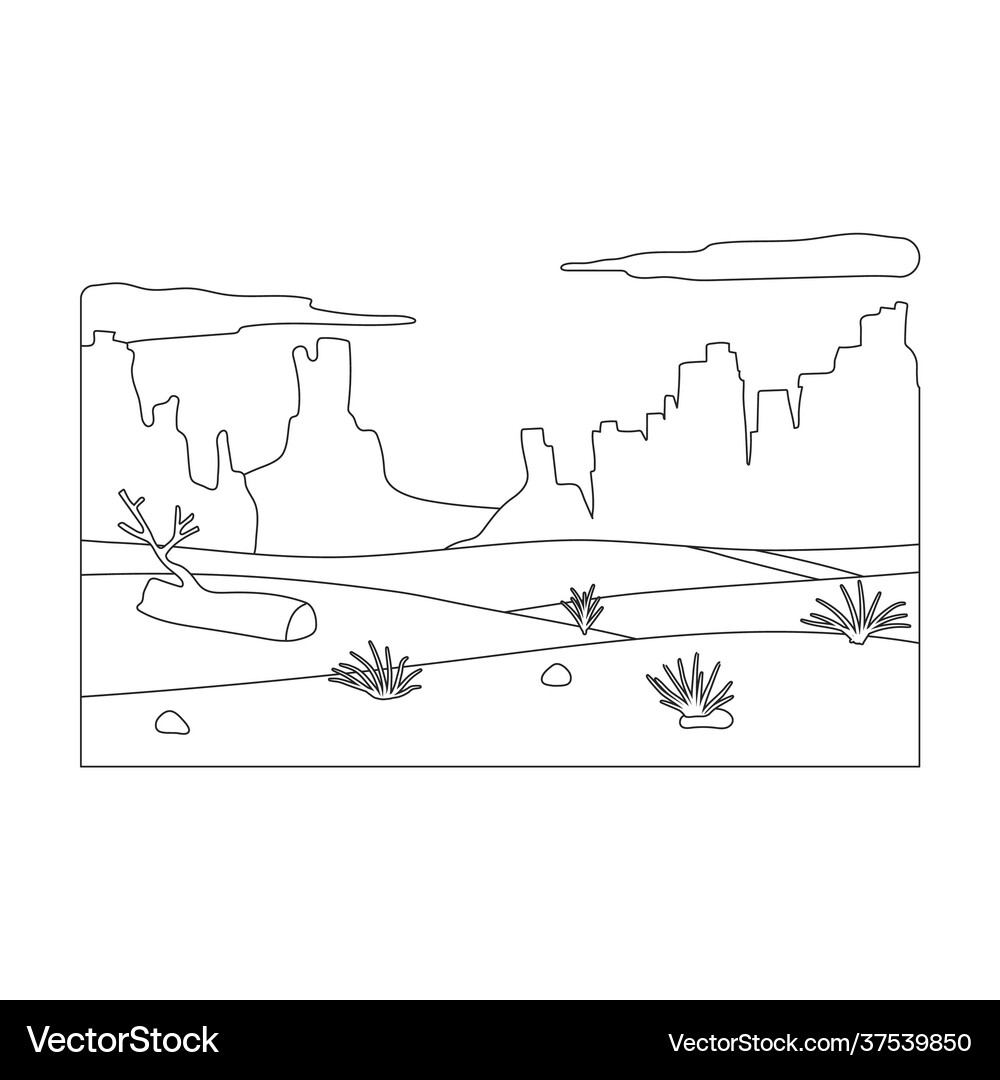 Landscape desert outline icon Royalty Free Vector Image