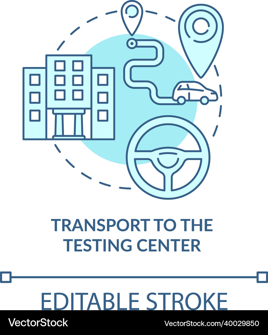 Transportation to testing center blue concept icon