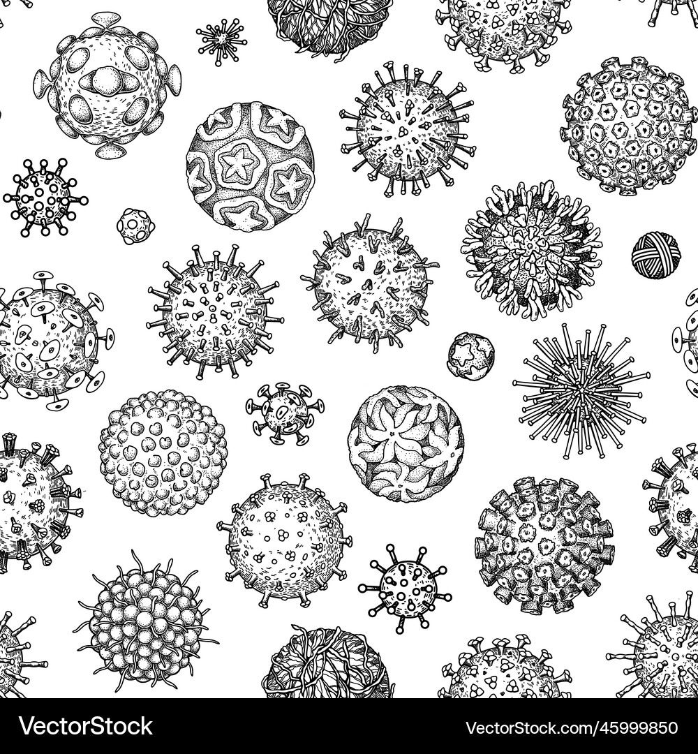 Viruses seamless patten scientific hand drawn Vector Image