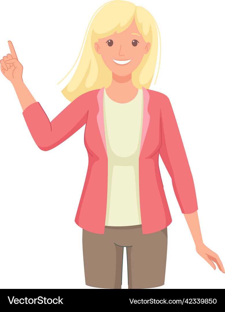 Woman character indicating something pointing Vector Image