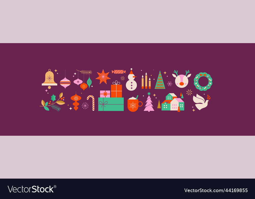 Collection of christmas decorations holiday gifts Vector Image