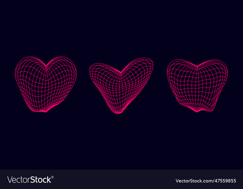 Distorted neon pink wireframe heart shapes set Vector Image Distorted neon pink wireframe heart shapes set Vector Image