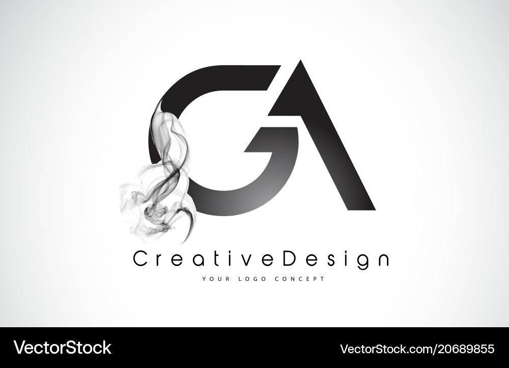 Ga letter logo design with black smoke Royalty Free Vector